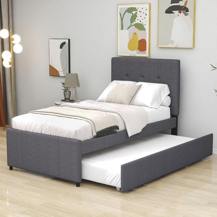 Latitude Run® Twin Size Linen Upholstered Platform Bed With Headboard